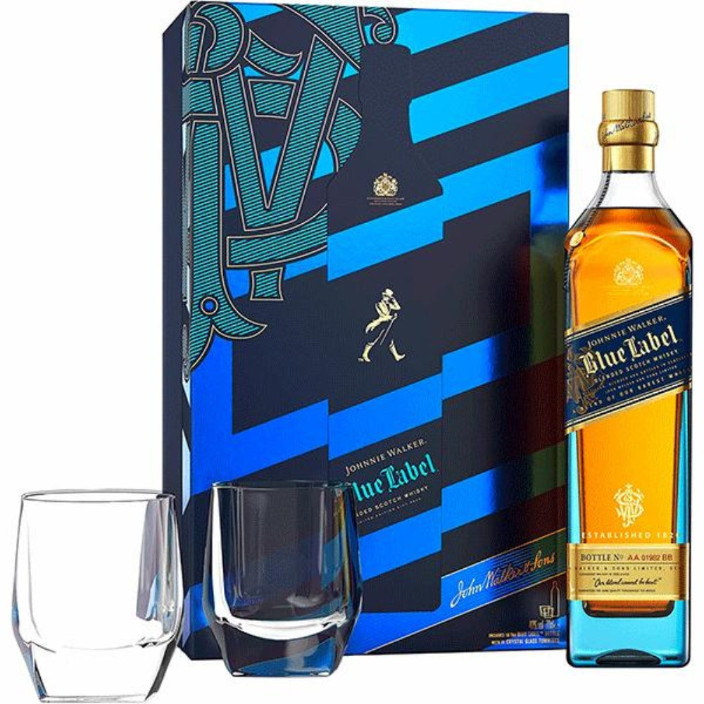 Johnnie Walker Blue Label Gift Set with Two Branded Glasses – Bottle ...